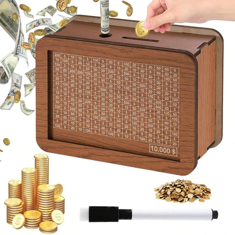 Money Box With Counter, Wooden Cash Saver Money Box, Coin Counter Piggy ...