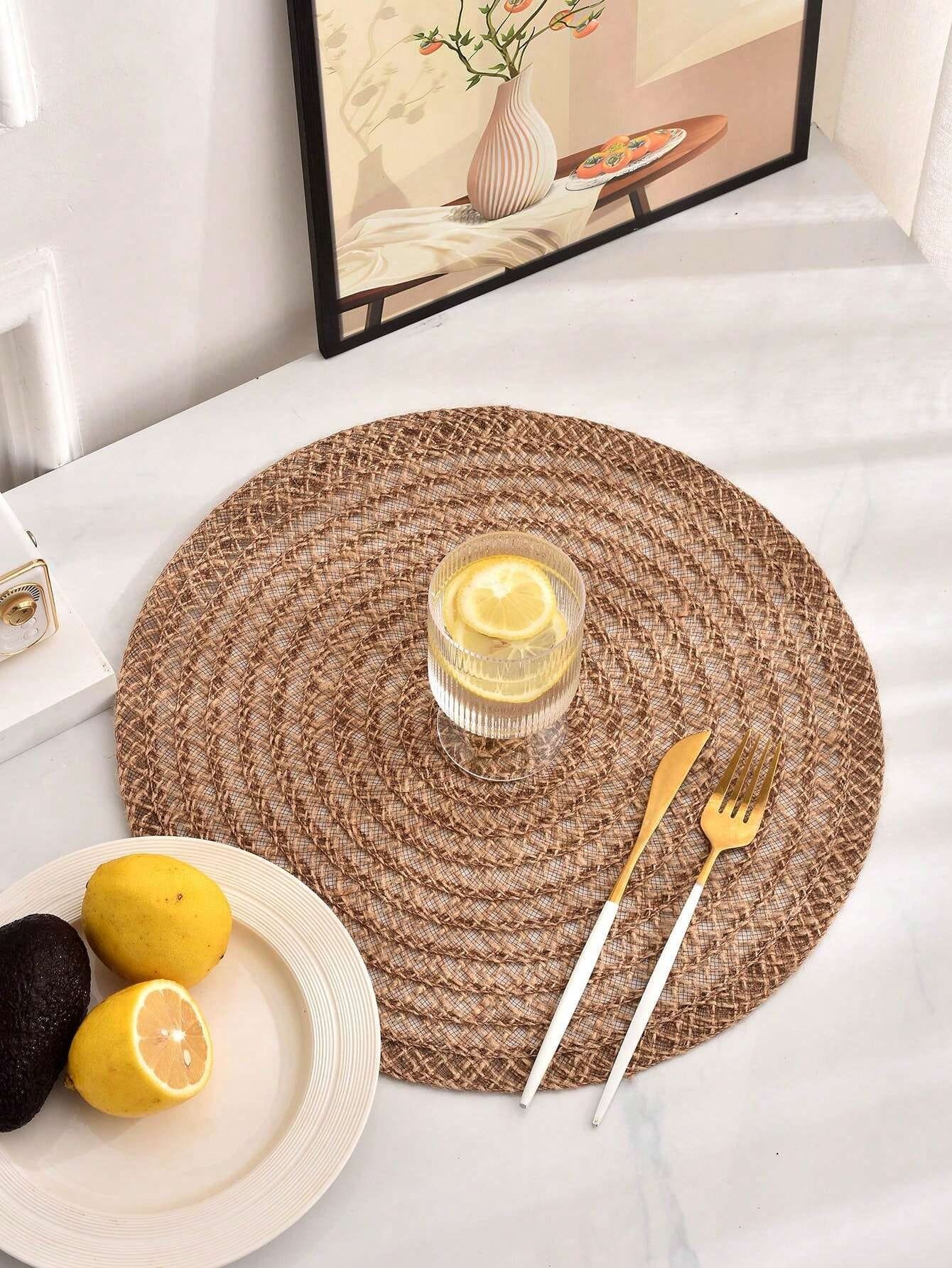 Straw Placemats, Creative Khaki Round Woven Table Mats, For Dining ...