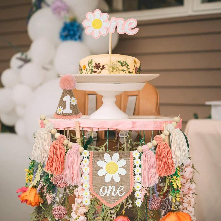 Handmade ONE Cake Topper Birthday Cake Decoration With Crochet Daisies ...