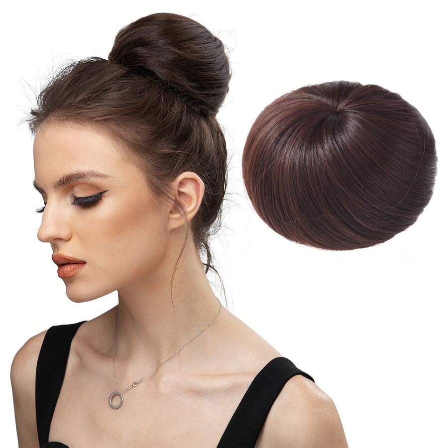 Dark Brown Hair Buns Extension Drawstring Updo Donut Chignon Straight ...