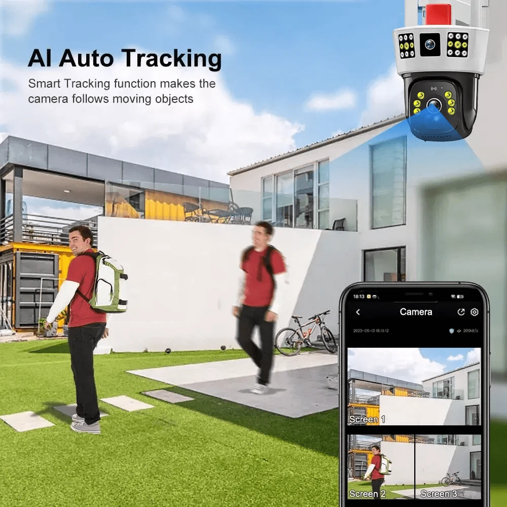 V380PRO Security Camera Household 3 Screen 4G Outdoor Solar Monitor 6K ...