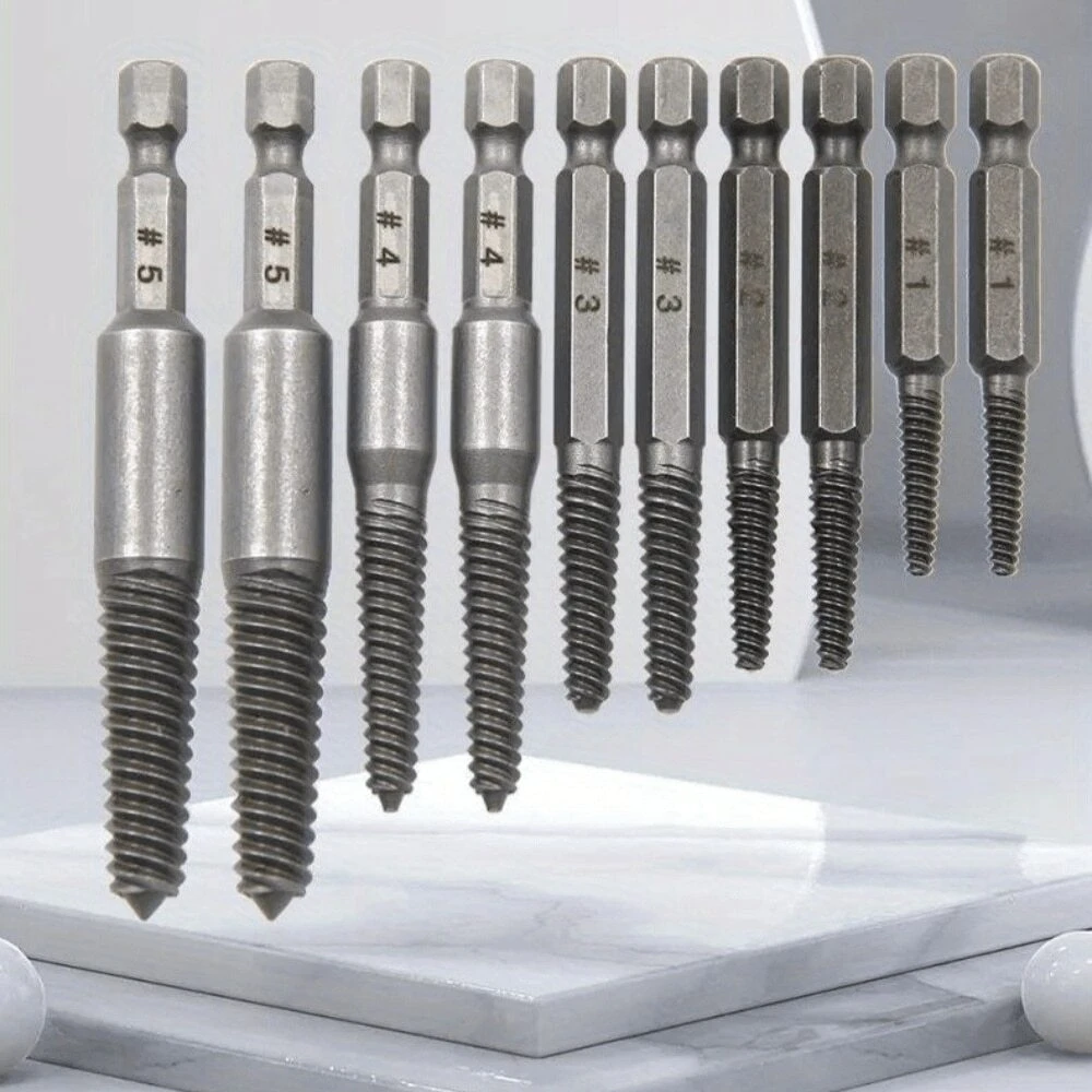 10-Piece Screw Extractor Set - Heavy-Duty Hex Shank Broken Head Bolt ...