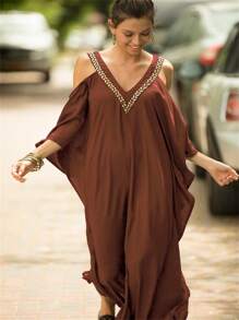 Women's Long Strapless Sleeve Beach Cover Up Camisole Embroidered Faux ...