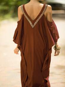 Women's Long Strapless Sleeve Beach Cover Up Camisole Embroidered Faux ...