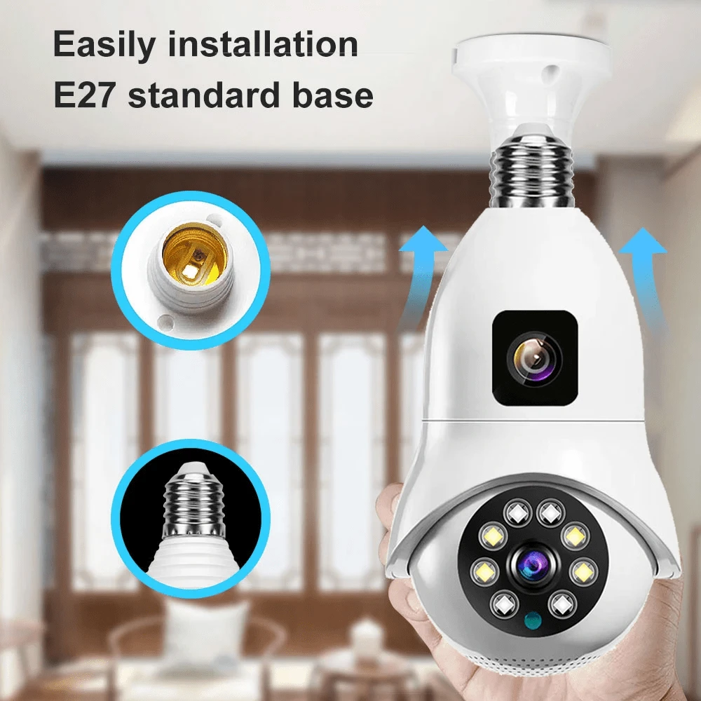 Câmera de bulbo E27 4MP WIFI Zoom 10X Lente dupla Vigilância interna ...