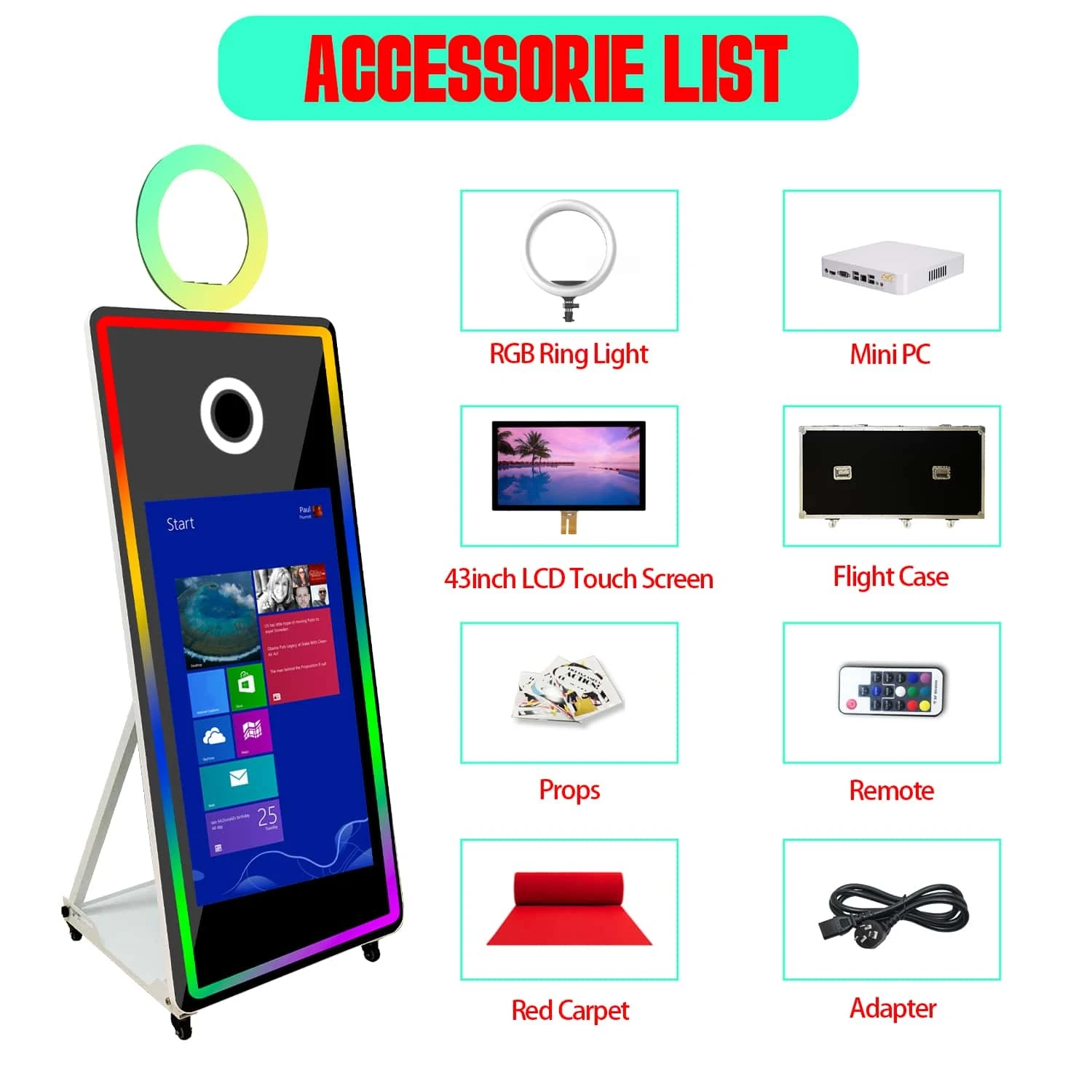 DSLR Photo Booth 43" Selfie Touch Screen Machine Magic Mirror Photo ...