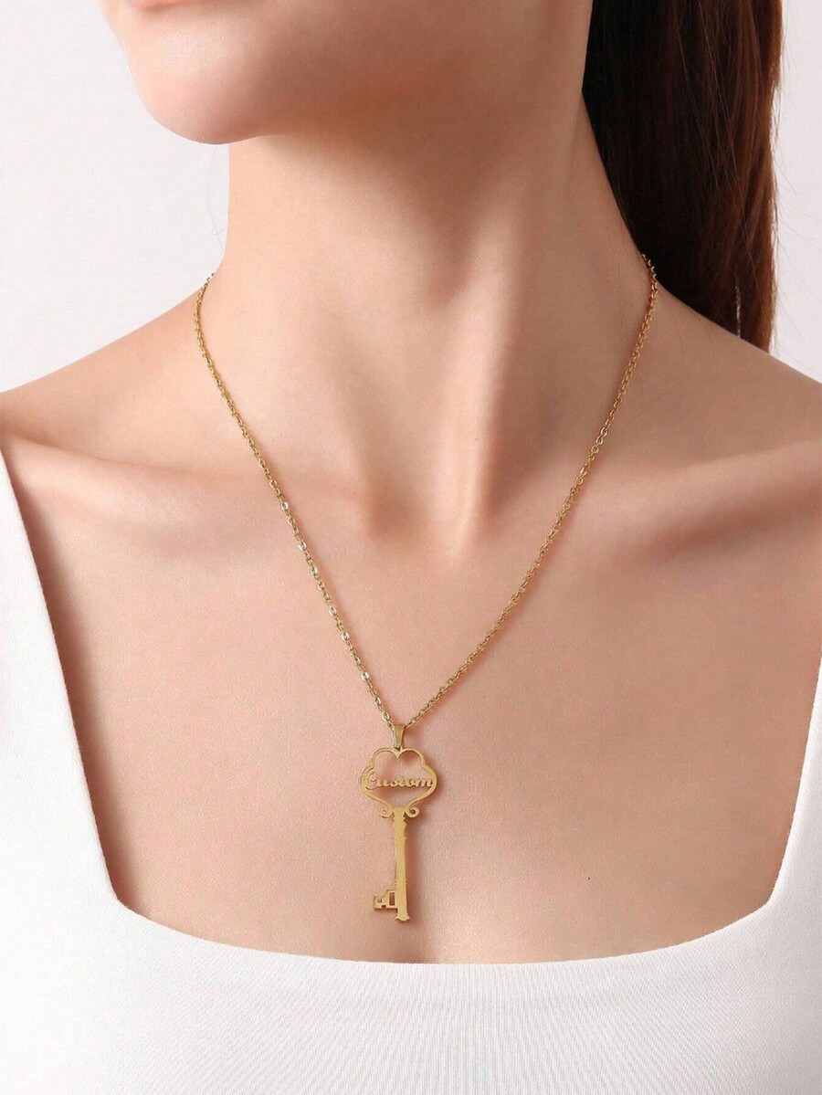 Unique And Fun Hollow Key Design With English Name Customized Necklace ...