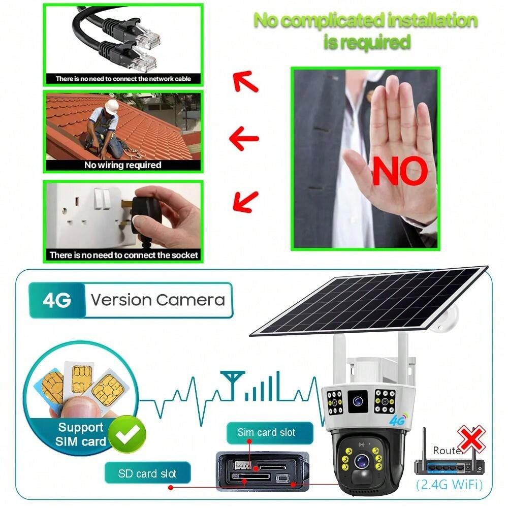 VERTO V380pro 6K Solar Security Cameras Wireless Outdoor, Three Lens ...