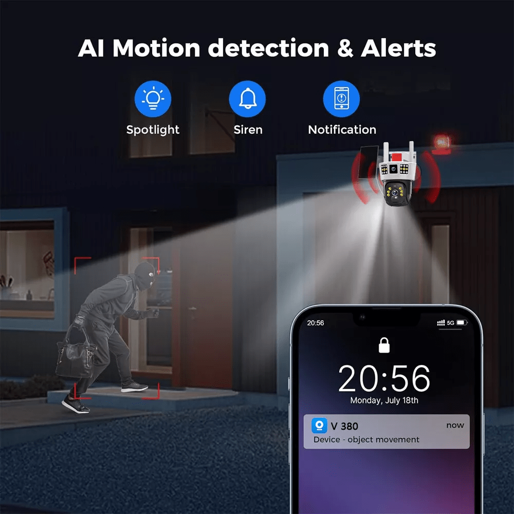 VERTO V380pro 6K Solar Security Cameras Draadloos Buiten, Drie Lens 360 ...