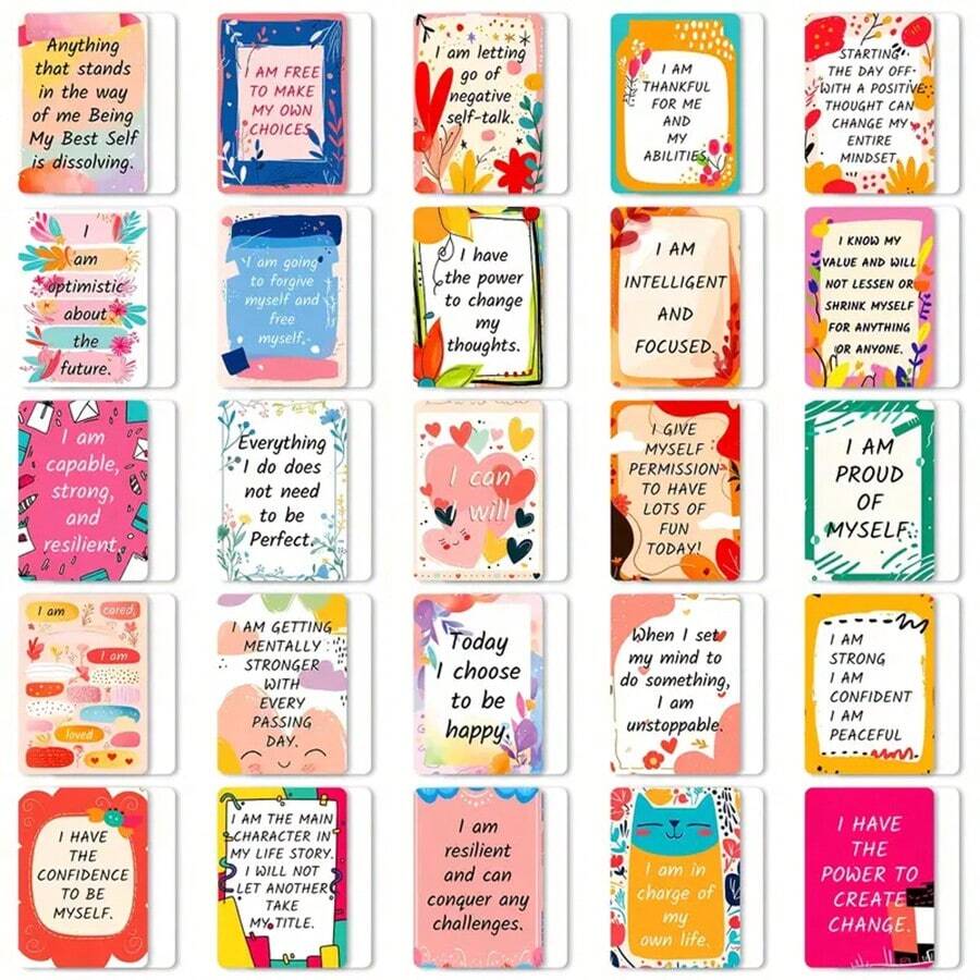 50 Motivational And Positive Affirmation Cards With Colorful Designs ...
