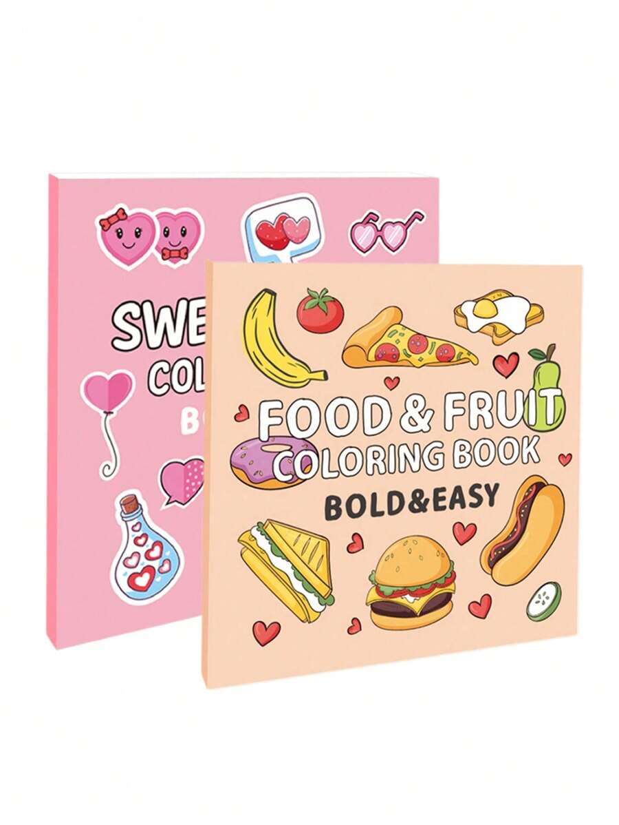 1pc Creative Coloring Book With 40 Pages Of Cartoon Food, Fruit ...