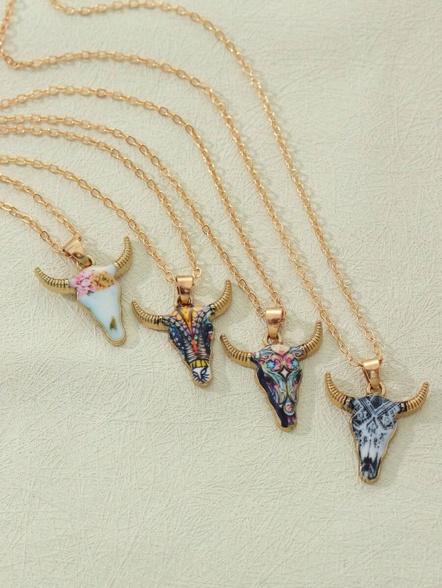4 Bohemian Colorful Bull Head Necklaces for Women | SHEIN USA