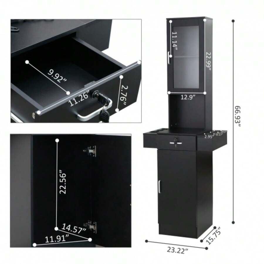 Glass Door Hair Salon Cabinet - Black, Drawers With Locks, Classic Hair ...