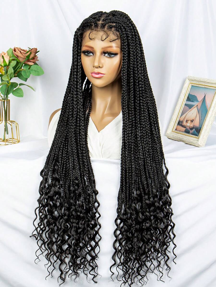 Full Lace Black Chemical Fiber Braided Hair Three-Strand Braid With ...