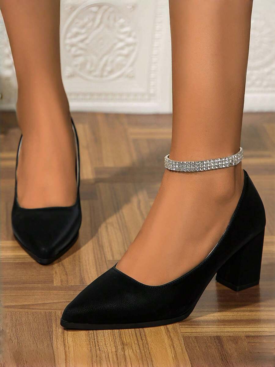 Women 7cm Chunky Heel Comfortable Low Heel Dress Black Shoes For ...