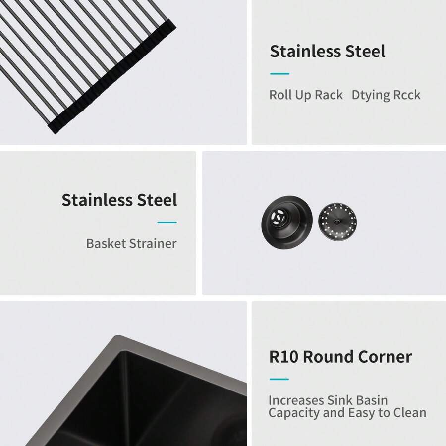 24 Gunmetal Black Farmhouse Sink - 24 Inch Kitchen Sink Stainless Steel ...