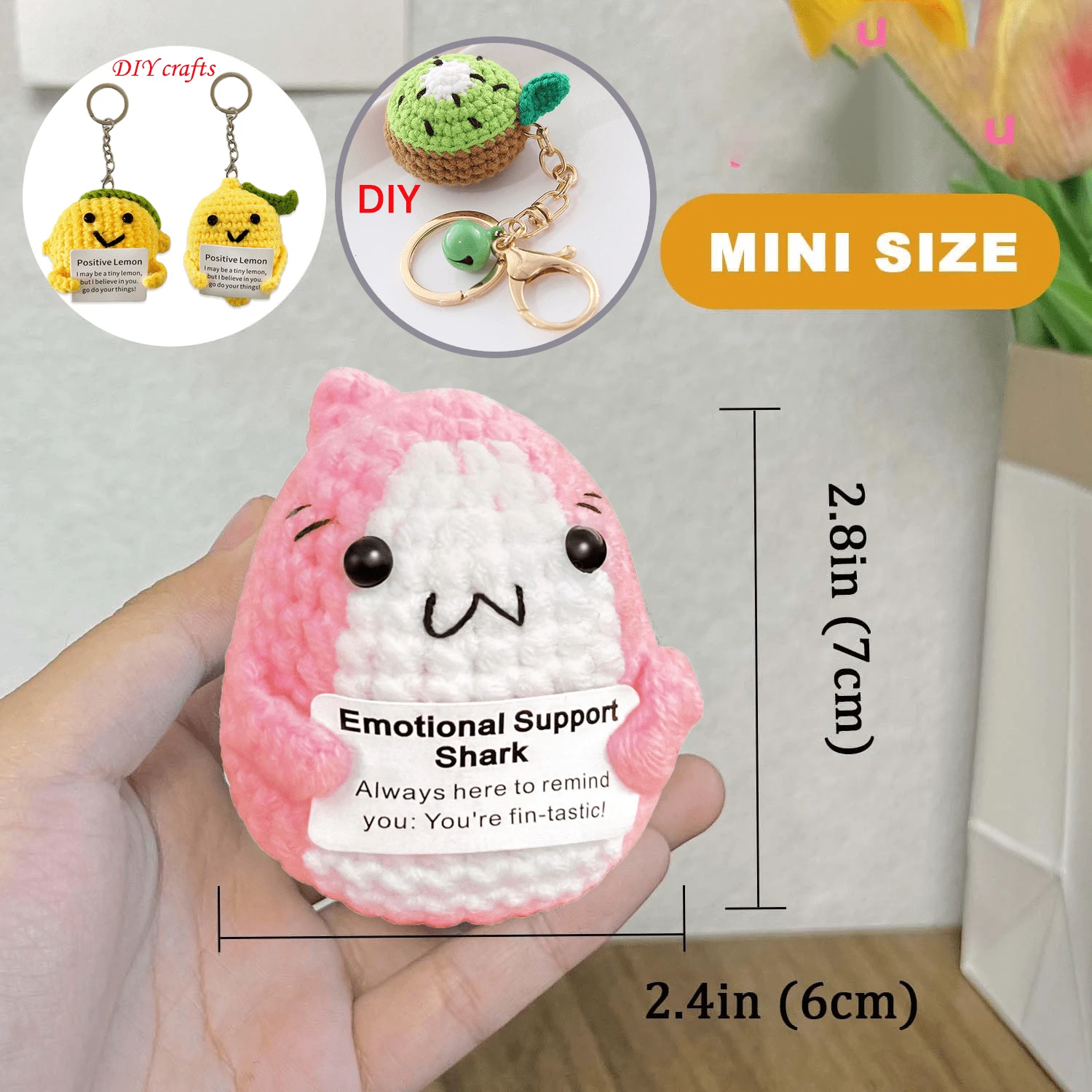 1pc Pink Positive Shark Fabric Crochet Keychain Pedant, Cute DIY Crafts ...