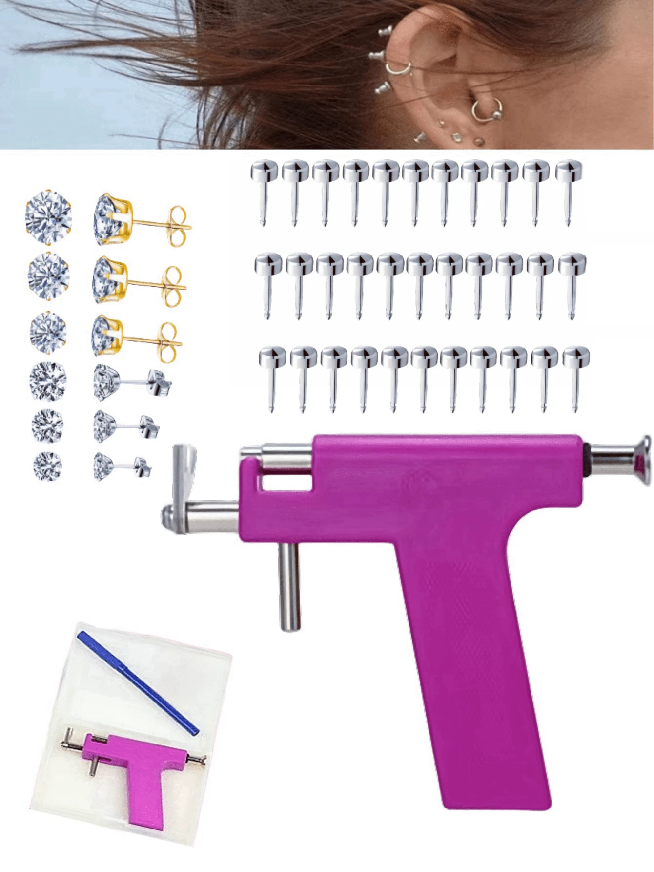 Reusable Ear Piercing Gun Tool Kit, Professional, Convenient And Safe ...
