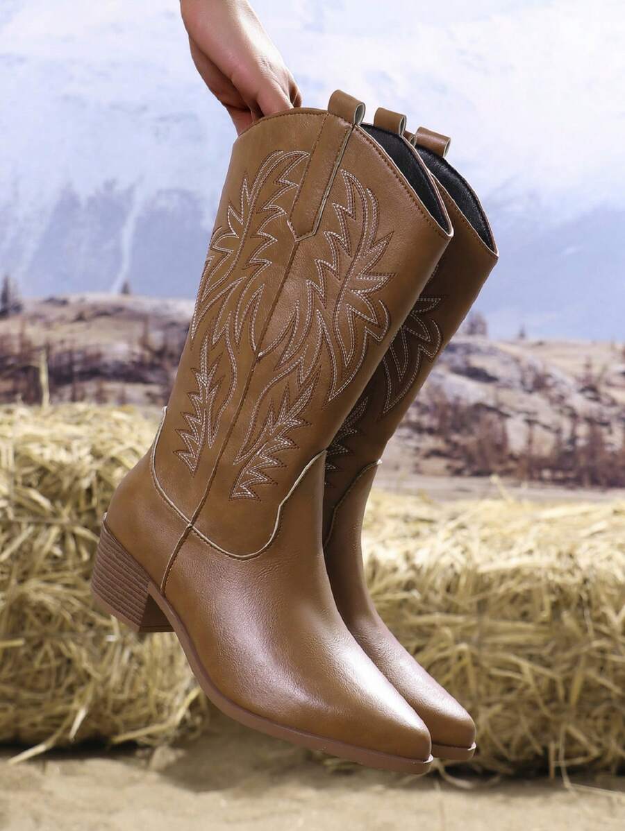 New Women Western Cowboy Boots, Style With Jorts Pointed Toe Embroidery ...