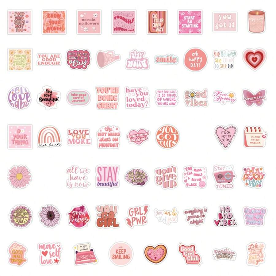 60PCS Roze Inspirerende Engelse Stickers Vinyl Esthetische Stickers ...