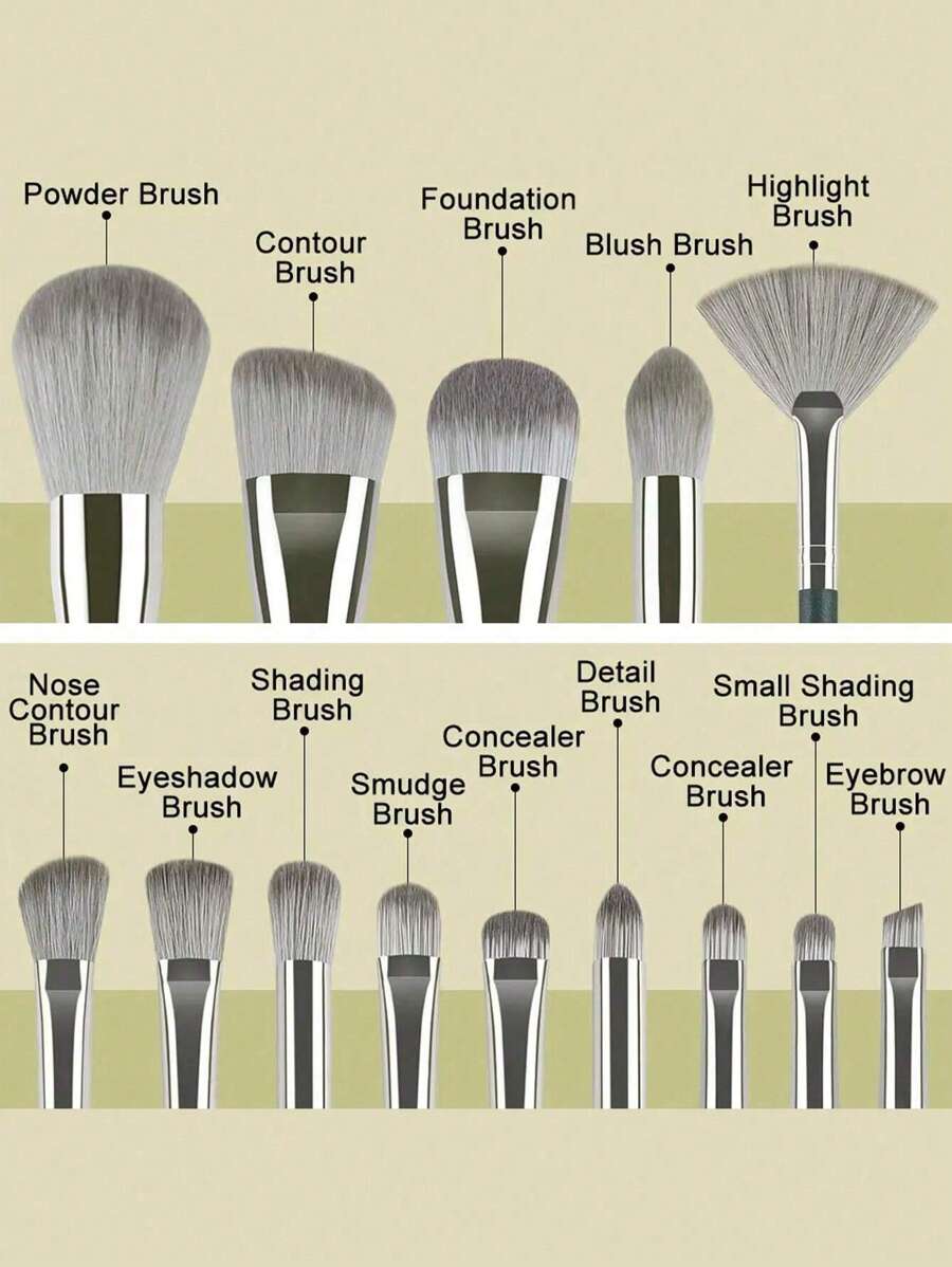 Ensemble de 14 pinceaux de maquillage de luxe - Doux, pinceaux verts professionnels pour le ...