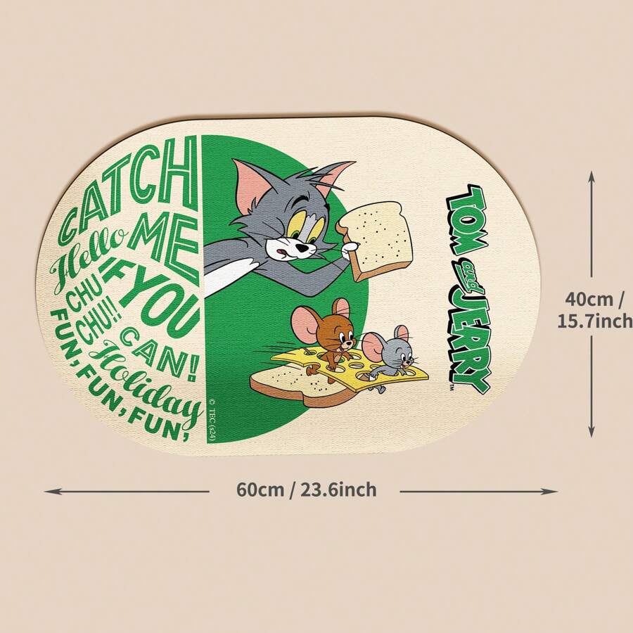 Tom And Jerry Water Absorbent Mat, Green Cartoon Cat And Mouse ...