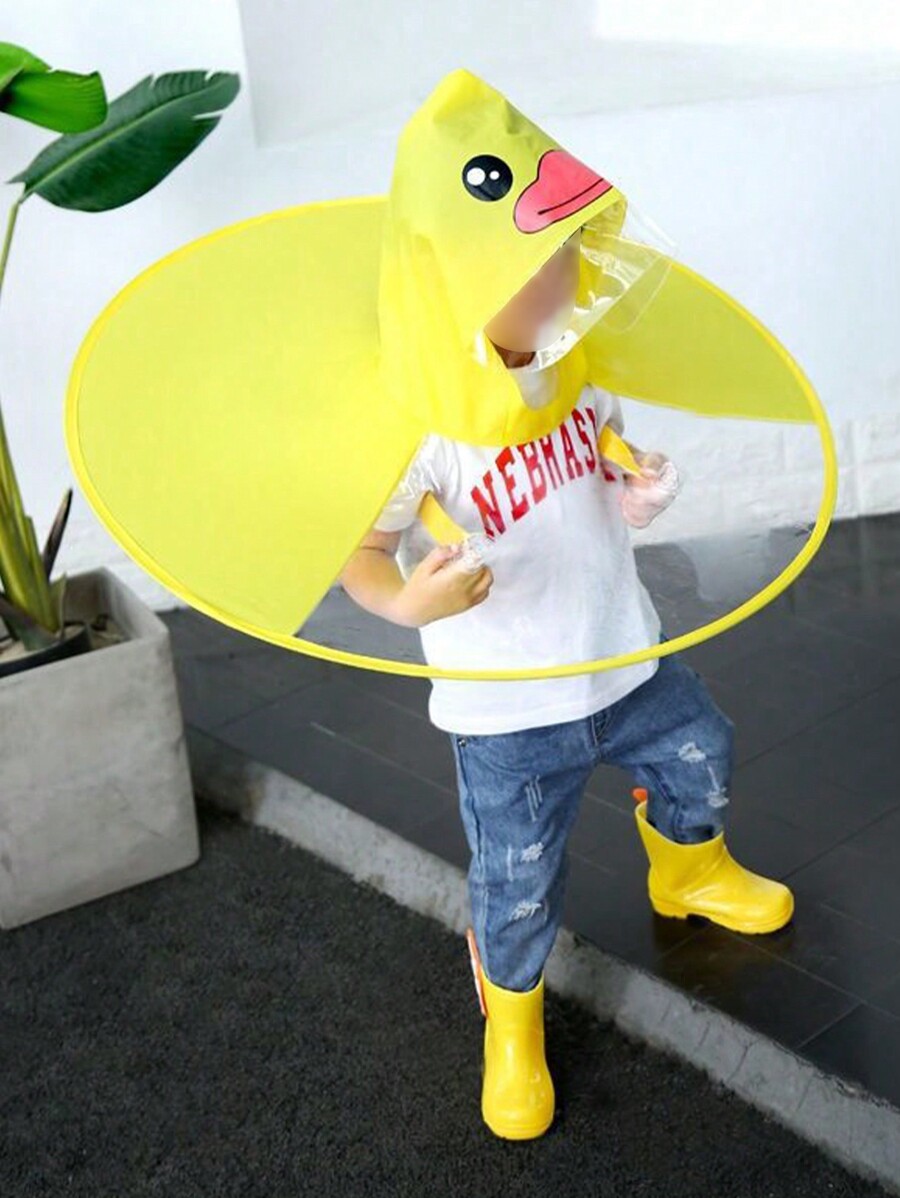 1pc Hooded Cartoon Yellow Duck/Flying Saucer Poncho Rain Jacket, Random ...