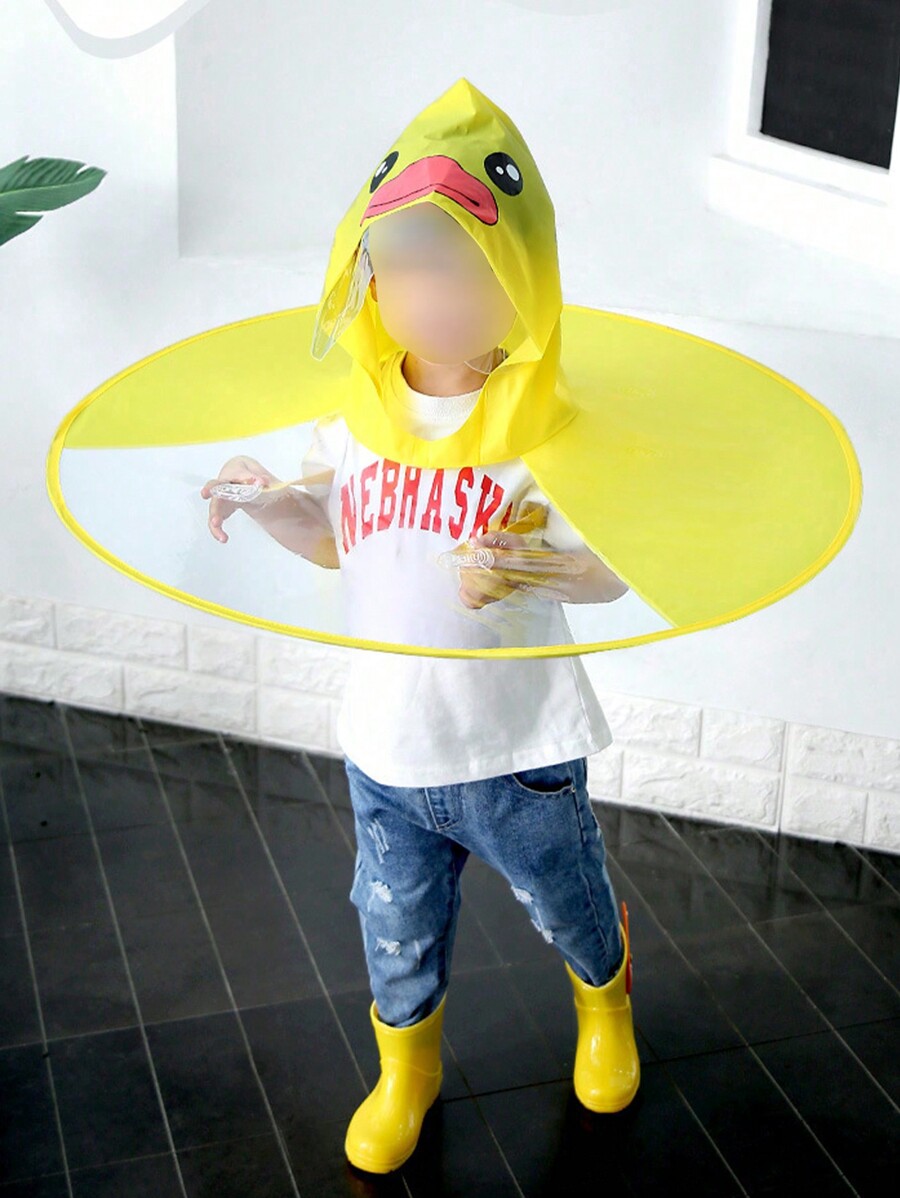 1pc Hooded Cartoon Yellow Duck/Flying Saucer Poncho Rain Jacket, Random ...