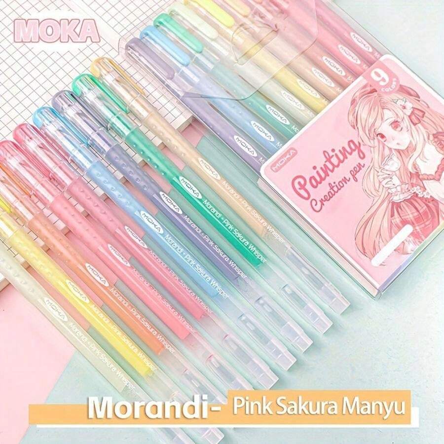 Morandi-Inspired 9pcs Quick-Dry Gel Pens, 0.5Mm Fine Point, Vibrant ...