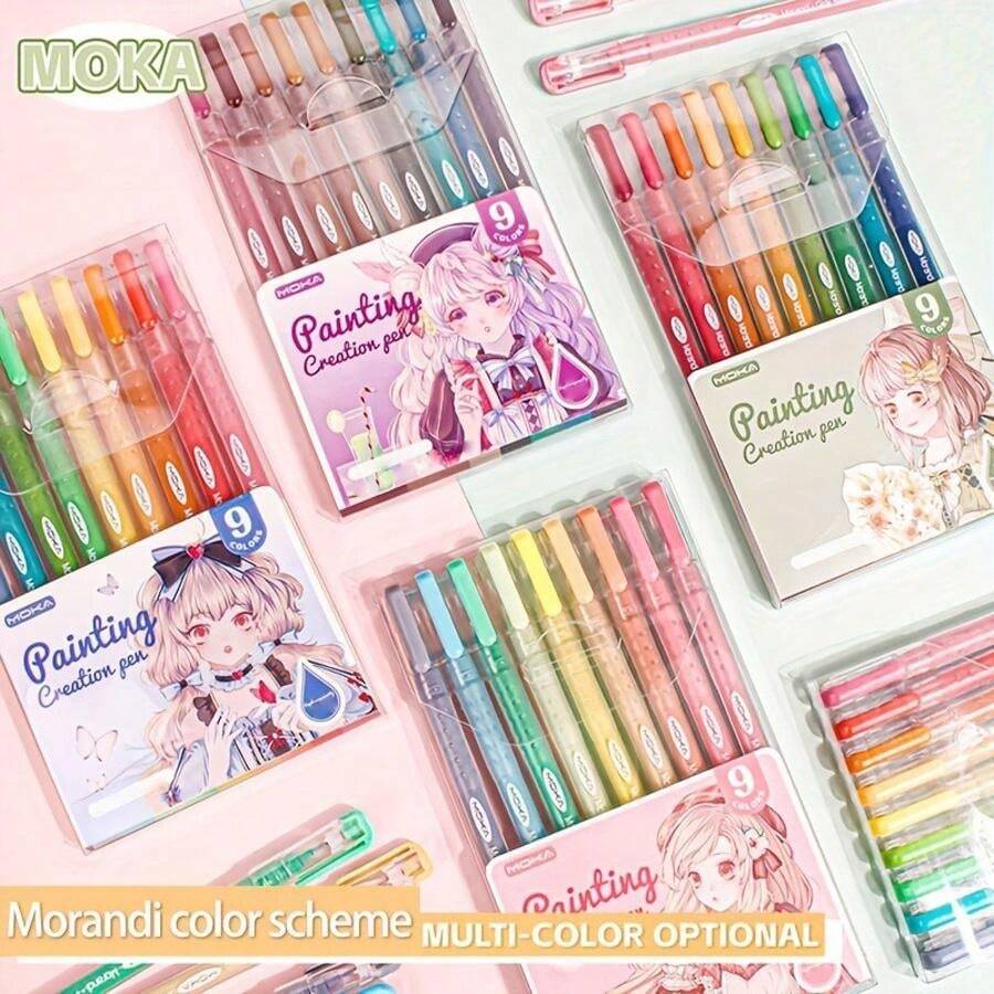 Morandi-Inspired 9pcs Quick-Dry Gel Pens, 0.5Mm Fine Point, Vibrant ...