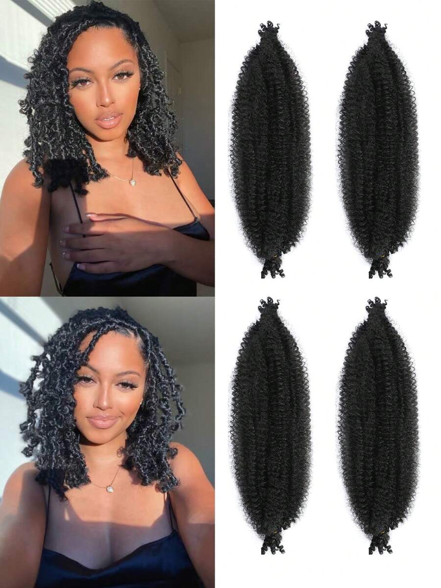 Springy Afro Twist Hair 1 Pack Kinky Twist Hair Black Color Pre Fluffed ...