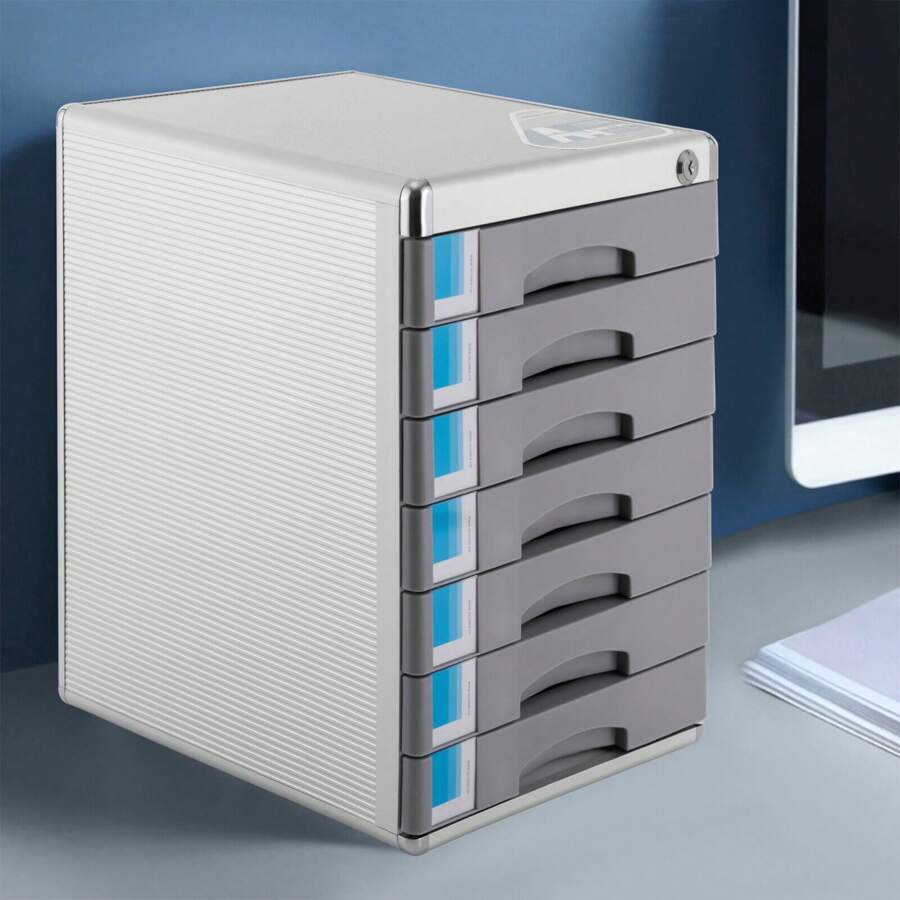 7 Compartments Drawer Filing Cabinet Storage Box, Aluminum Alloy File ...