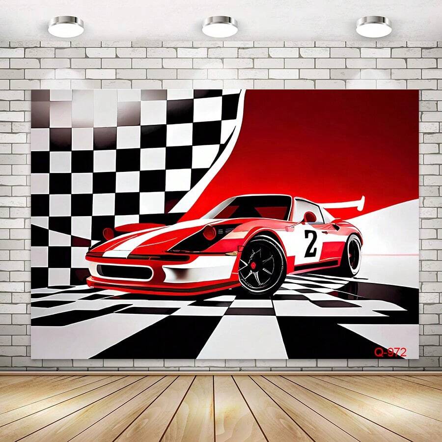Red Car Racing Competition Backdrop Competition Car Racing Check Flag ...