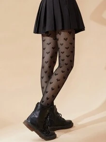 Heart Pattern Fishnet Black Tights For Women | SHEIN USA