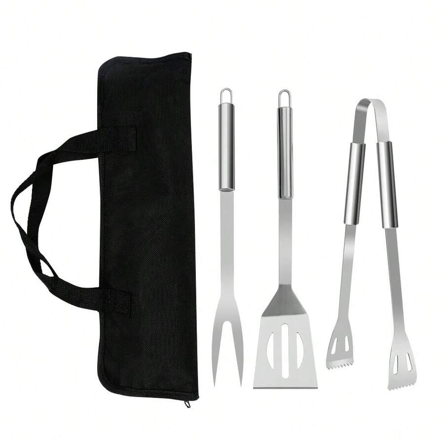 Outdoor BBQ Tool Set Three Piece Stainless Steel Small Pipe Handle Fork ...
