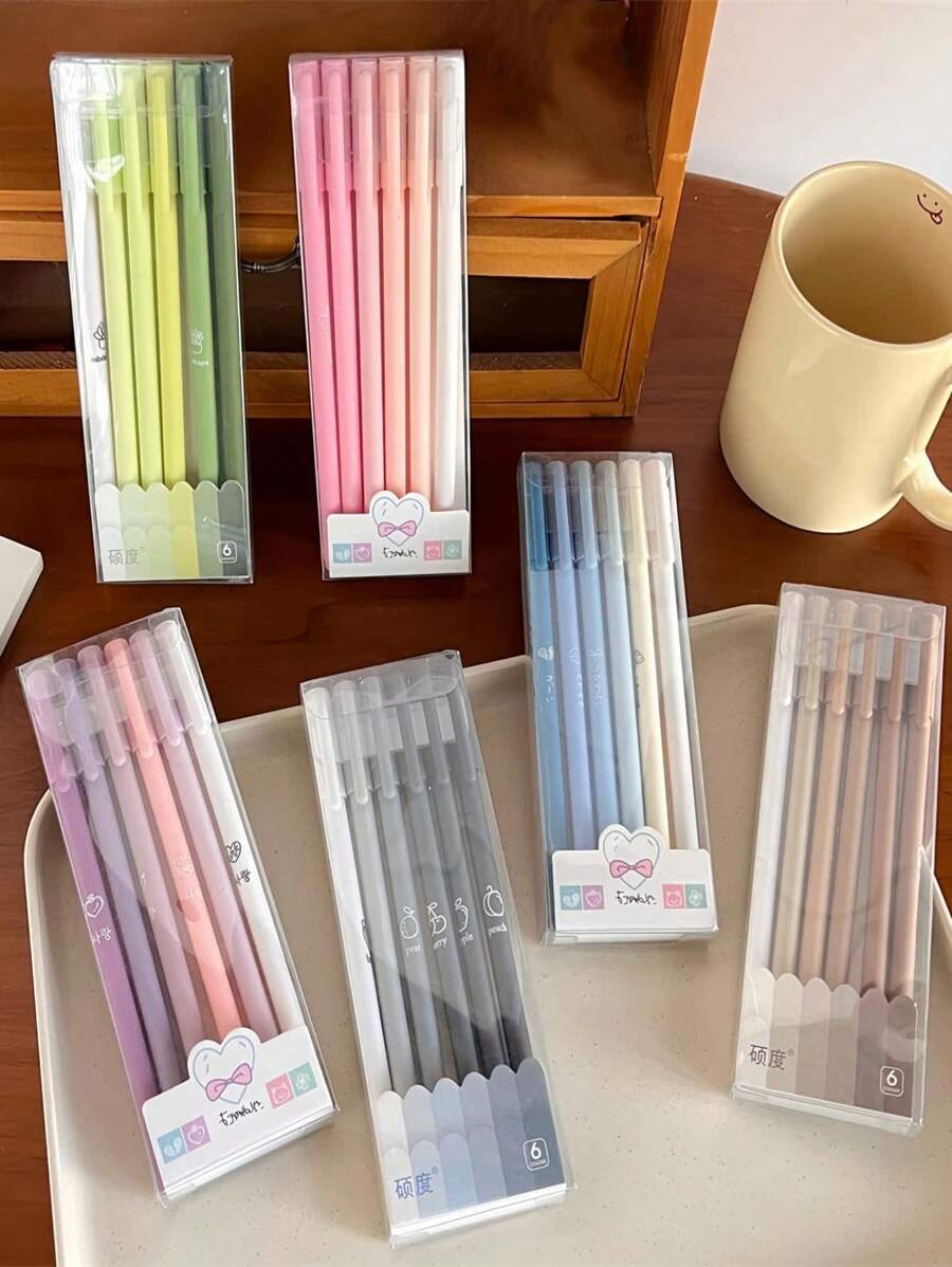 6pcs Boxed Neutral Pens For Students Exam, High-Quality (Random Pattern ...