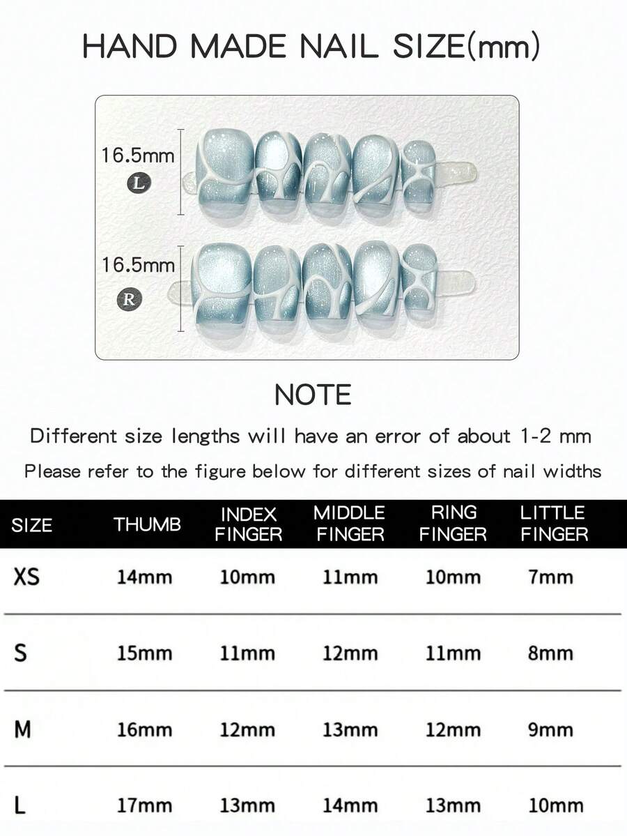 10 ชิ้น ปลายเล็บแบบสั้นรูปคล้ายpascalin ทำด้วยมือ ด้วยลายแมวตาสีเทาน้ำ ...