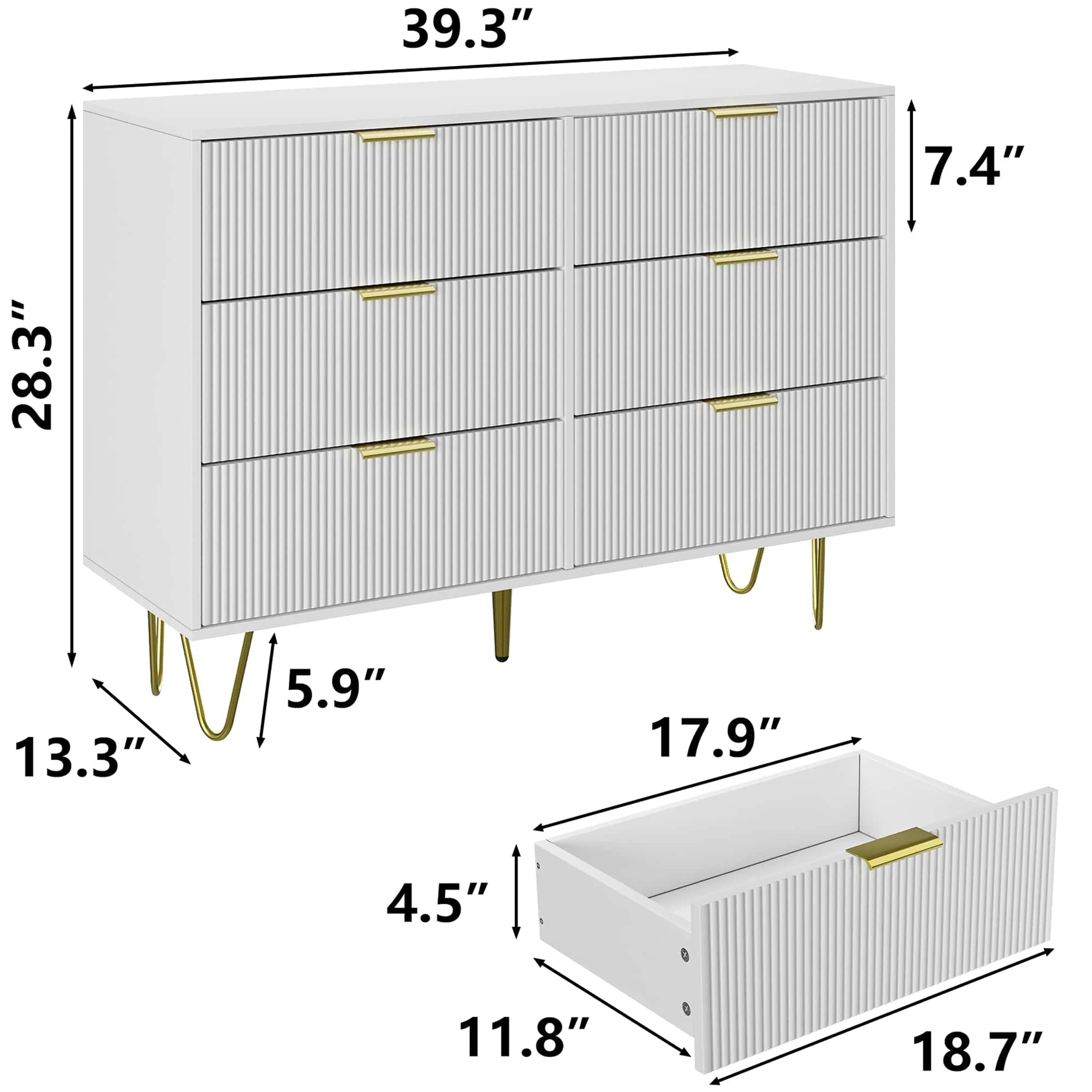Modern White 6 Drawers For Bedroom,Wooden Drawers With Gold Handles ...