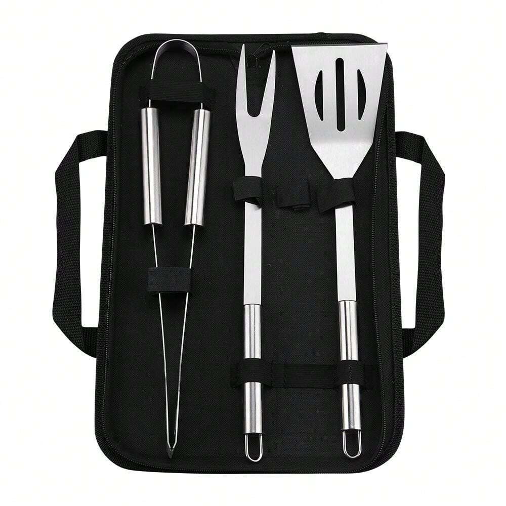 Outdoor BBQ Tool Set Three Piece Stainless Steel Small Pipe Handle Fork ...