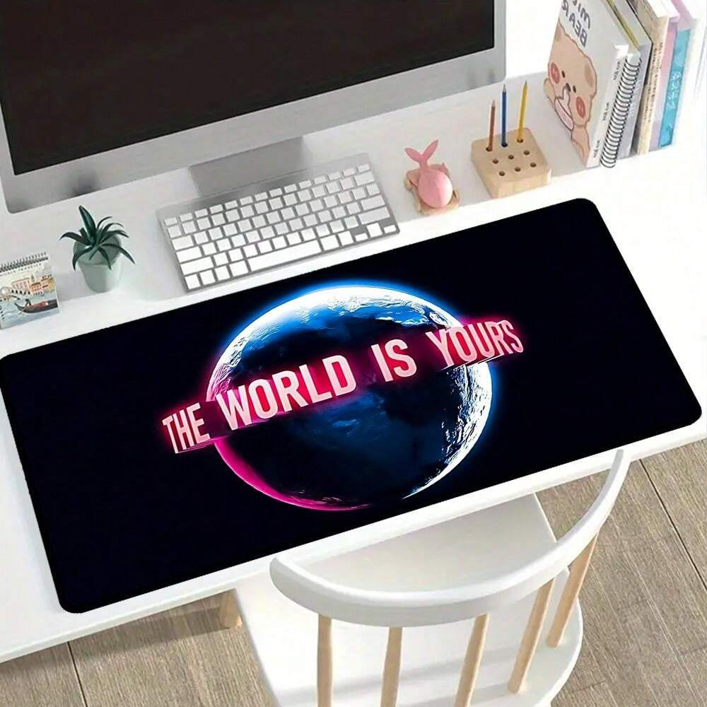 Cool Neon Slogan Mouse Pad Earth Print Desk Accessories 35.4x15.7 Inch ...
