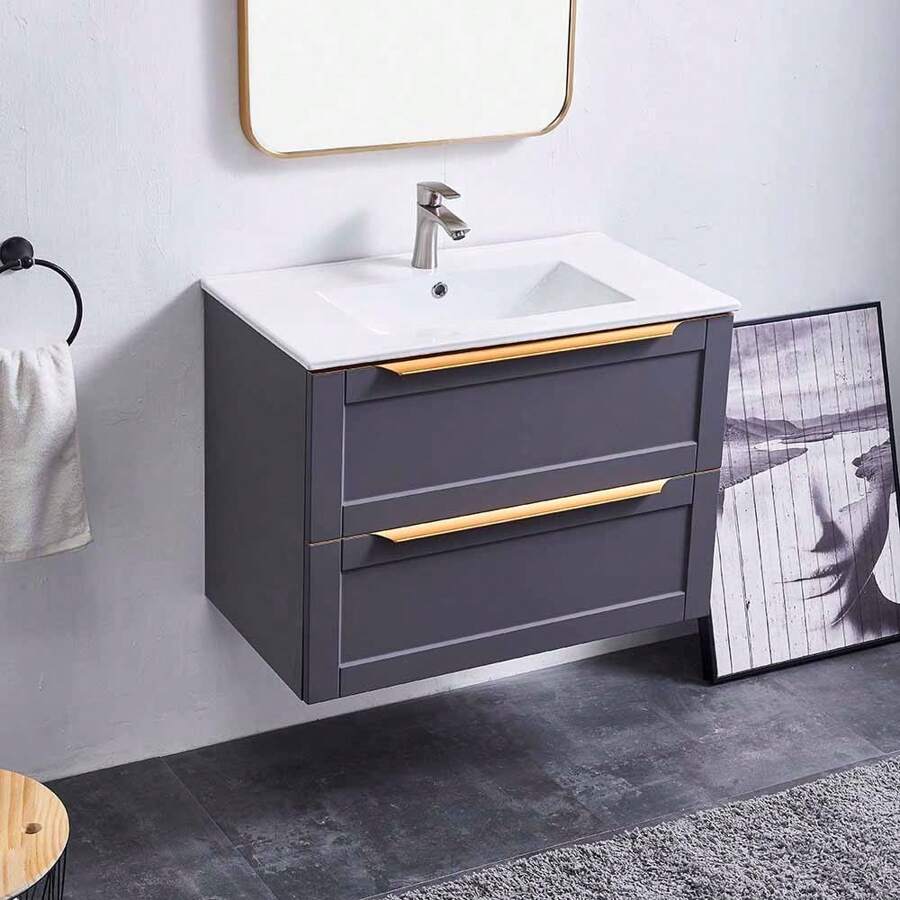 KINGO 30 Inch Dark Gray Floating Bathroom Vanity And Sink Combo, Bathroom Cabinet With 2 Drawers ...