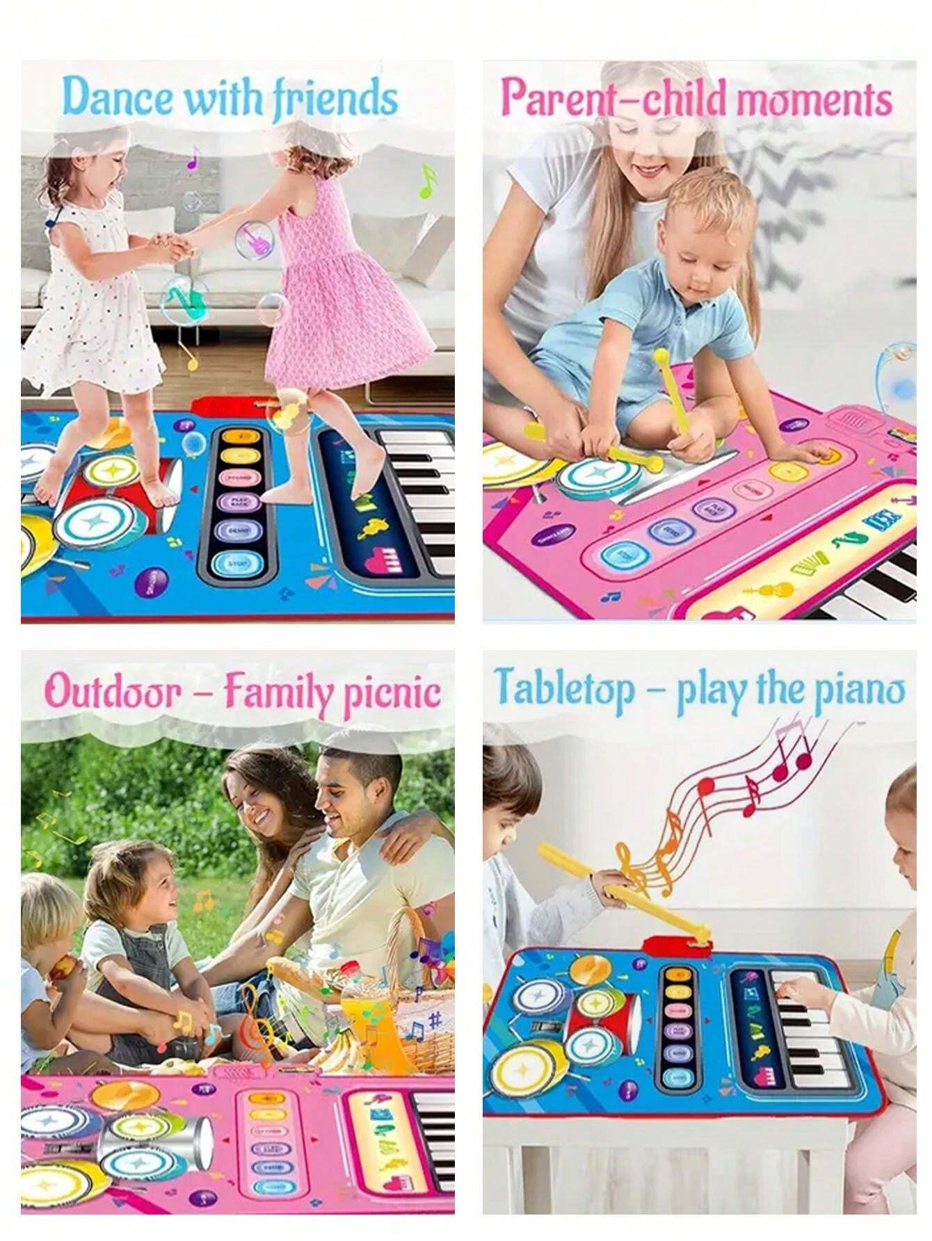 2 In 1 Piano Mat For Kids-Music Sensory Play Mat Piano Keyboard & Jazz ...