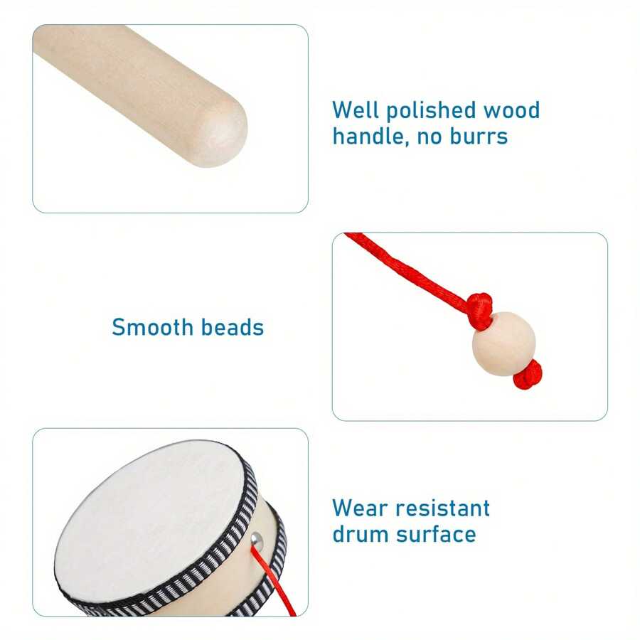 4-Inch Rattle-Drum Wooden Shaking Drum Rattle Spin Drum Hand Shaking ...