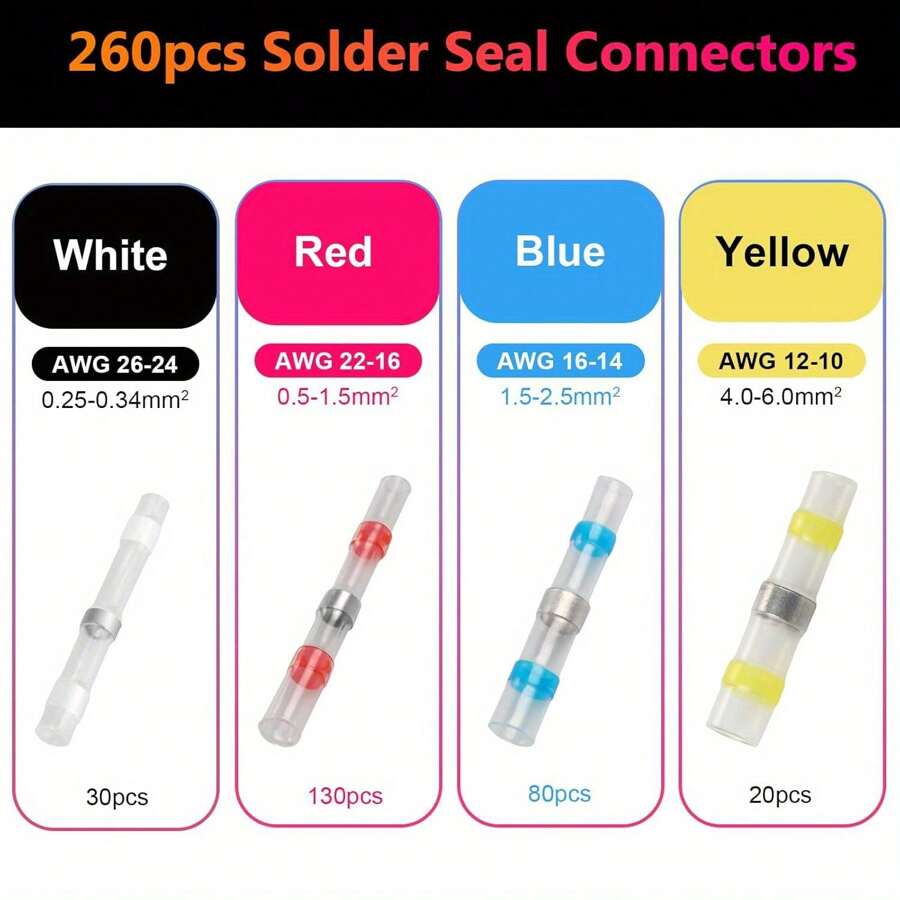 Solder Seal Wire Connectors Kit, Solder Butt Connectors Heat Shrink ...
