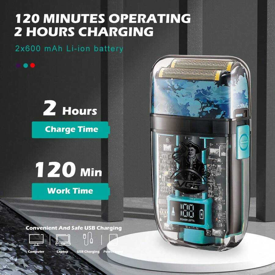 VGR VGR Waterproof Foil Head Hair Shaver Rechargeable Shaving Machine Professional Electric ...