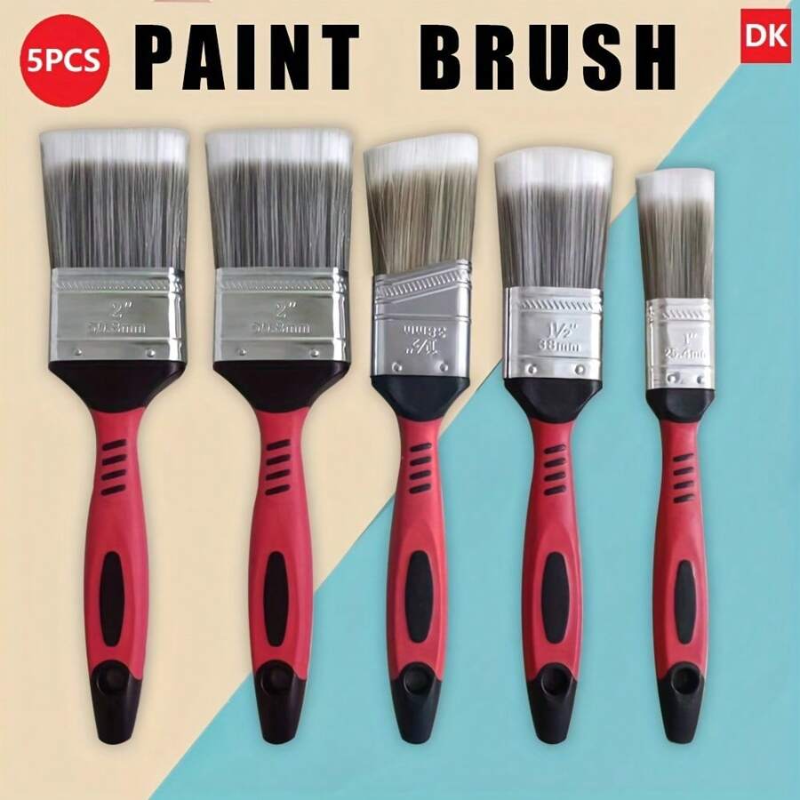 5-Piece Paint Brush Set With Rubberized Fluted Handles And Synthetic ...