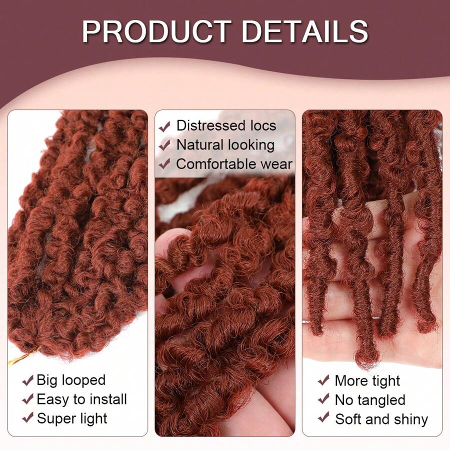 24 Inch 1 Pack Copper Red Butterfly Locs Crochet Hair Pre Looped Soft ...