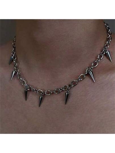 A Stainless Steel Punk Hip Hop Tassel Spike Collarbone Chain, Men's ...