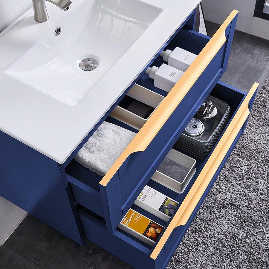 KINGO 30 Inch Blue Floating Bathroom Vanity And Sink Combo, Bathroom Cabinet With 2 Drawers ...