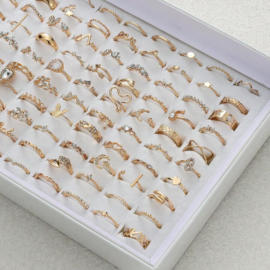 45pcs Set Elegant Alloy Rings With Pearls & Faux Gemstones - Versatile ...